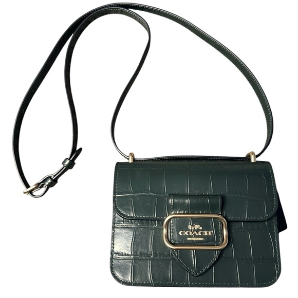 Coach | Bags | Coach Morgan Square Crossbody Deep Green Faux Crocodile ...